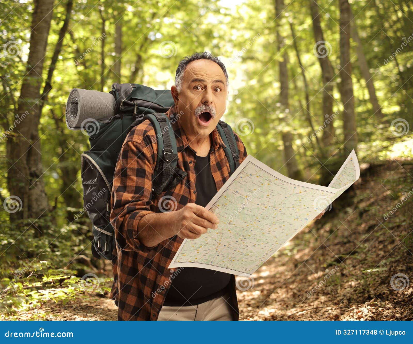 Lost Hiker Holding a Map in a Forest Stock Photo - Image of gear, hiker ...