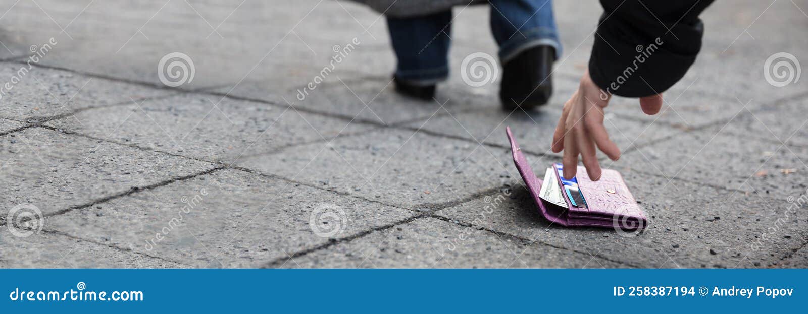 Lost Leather Wallet. Man Picks Money Stock Photo - Image of shopping ...