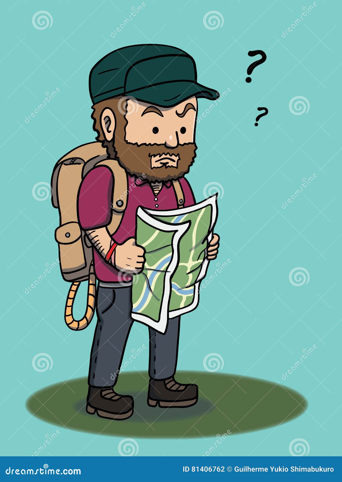 Lost man holding map stock vector. Illustration of backpack - 81406762