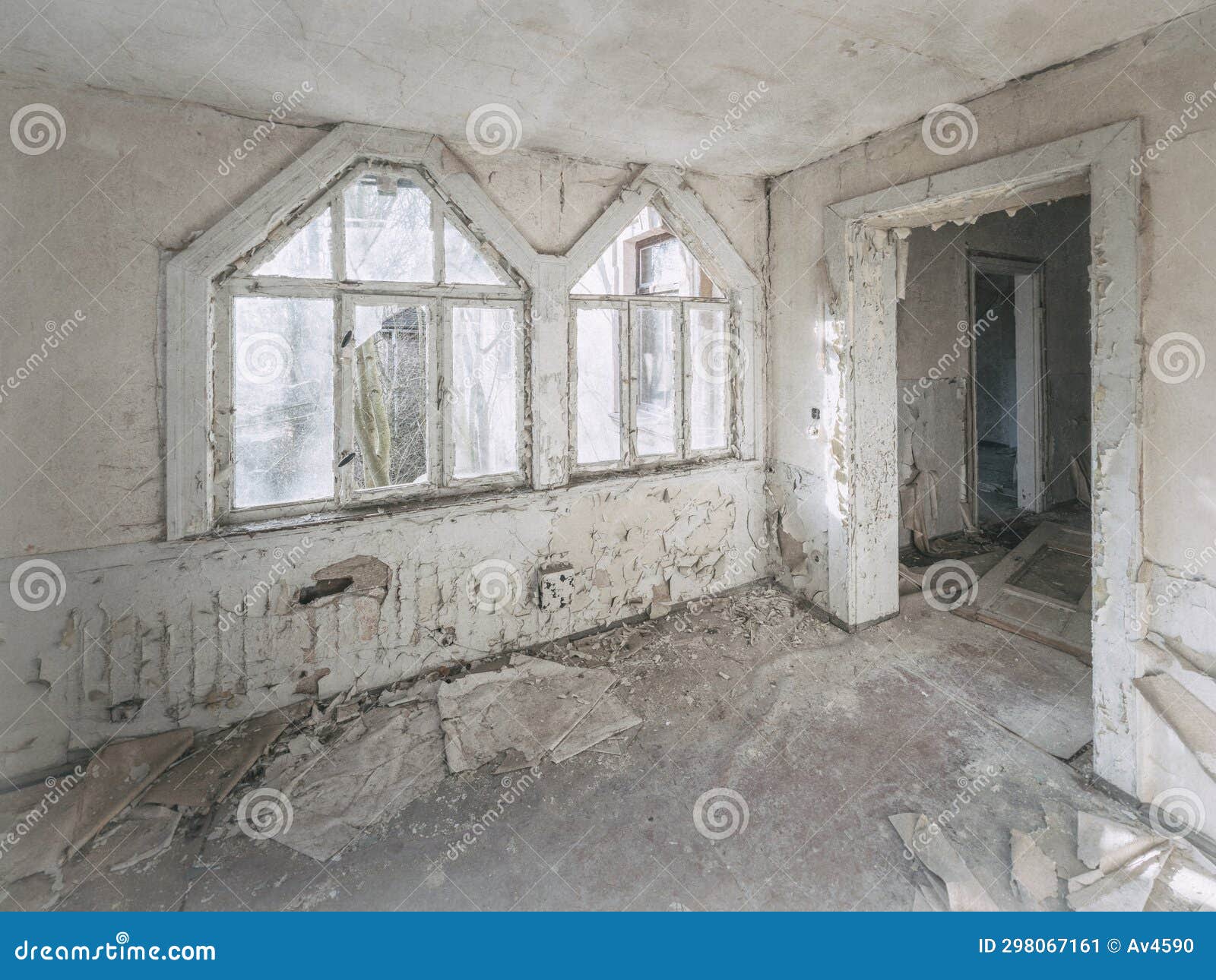 Lost Place, Abandoned Castle, Hallway with Windows and Doors Stock ...