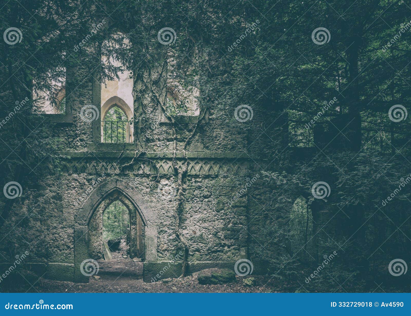 Lost Place, Haunted Overgrown Gothic Chapel in the Forest Stock Photo ...