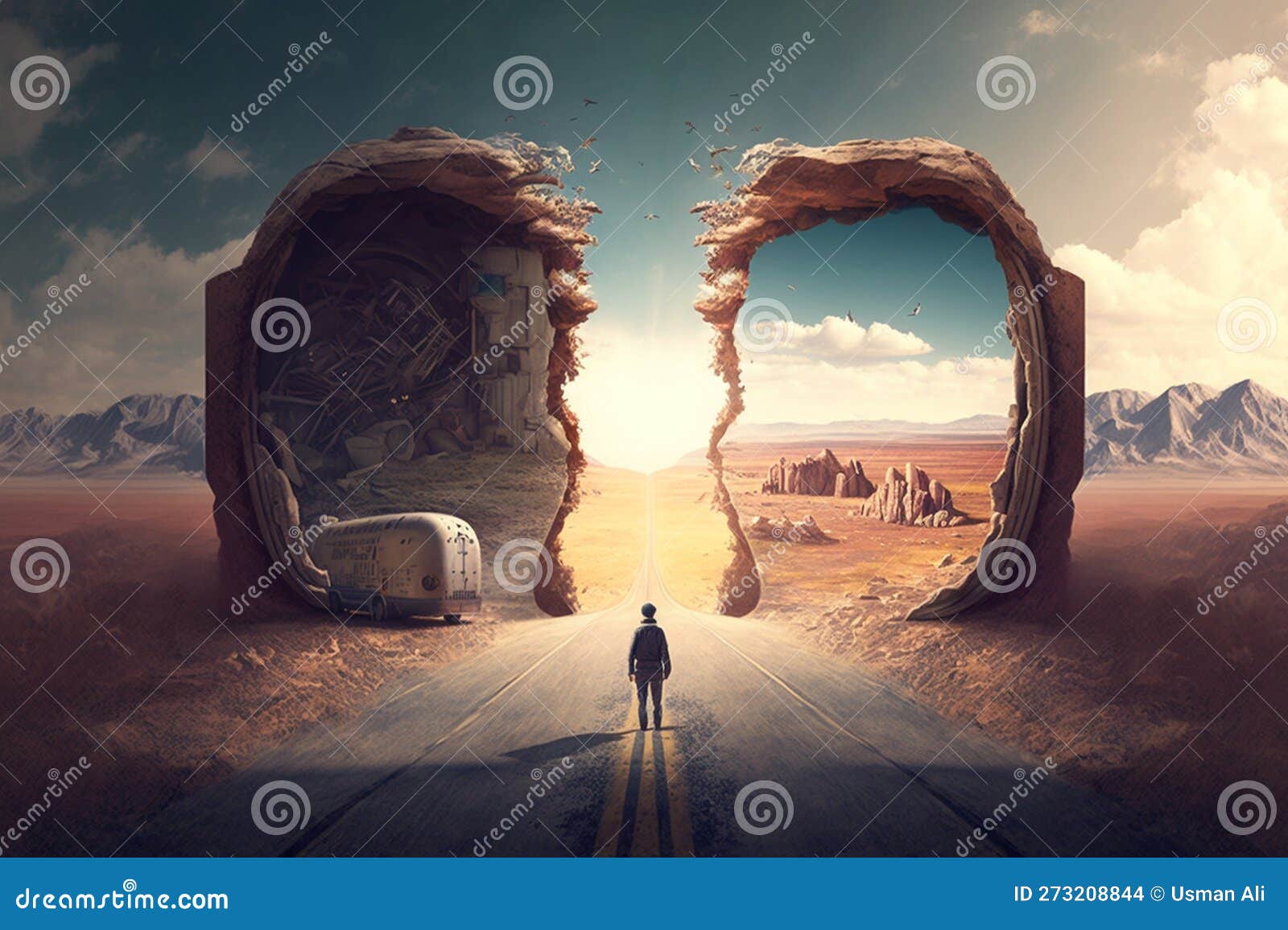 Lost in a Place between Two Destinations. a Man Way Finding Stock ...