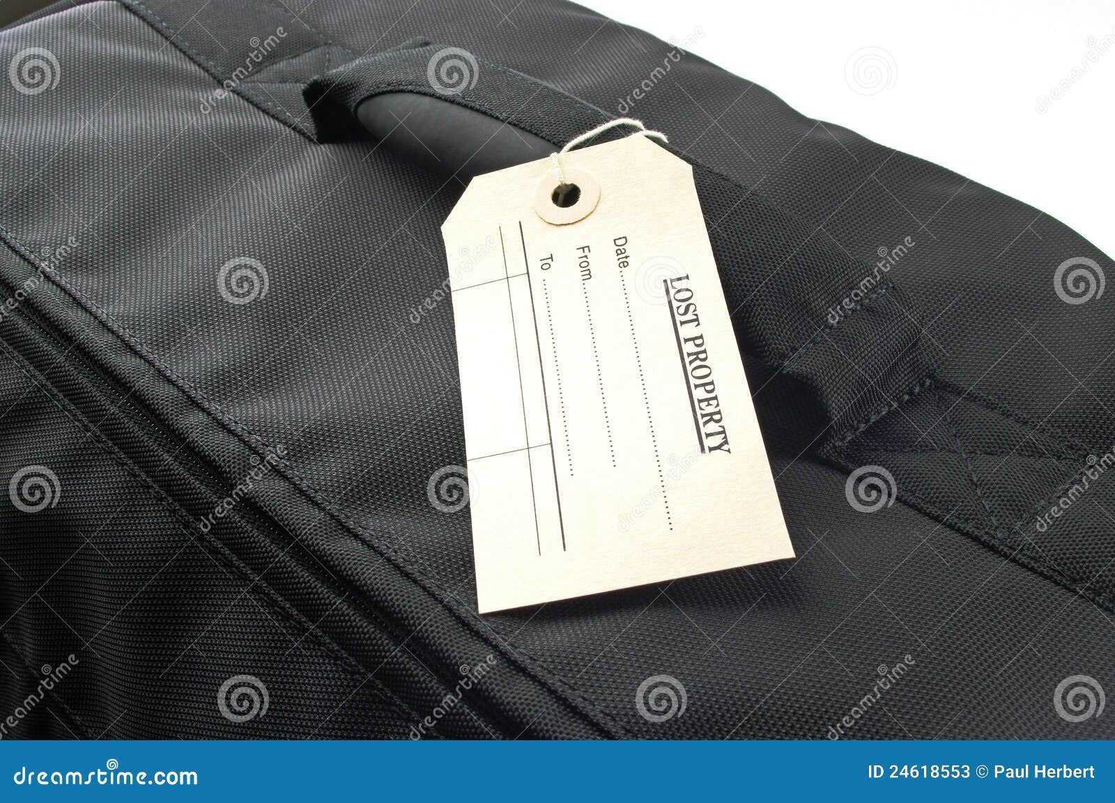 Lost Property Lable on Black Bag Stock Image - Image of holiday ...