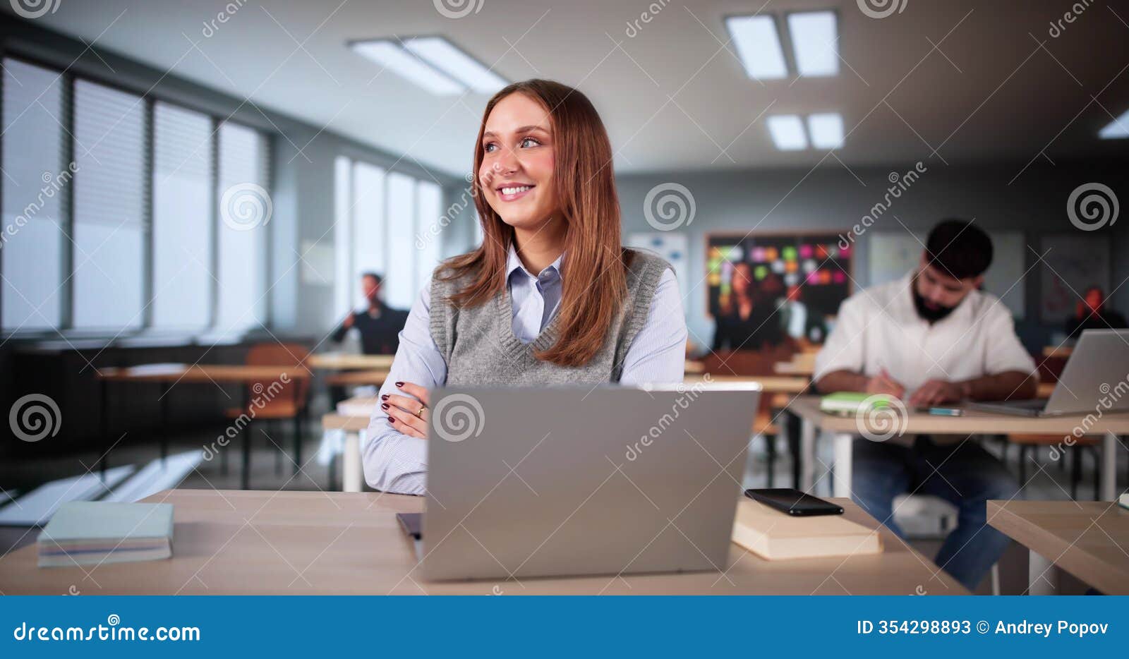 Lost Student in Classroom. Thinking Woman Stock Image - Image of laptop ...