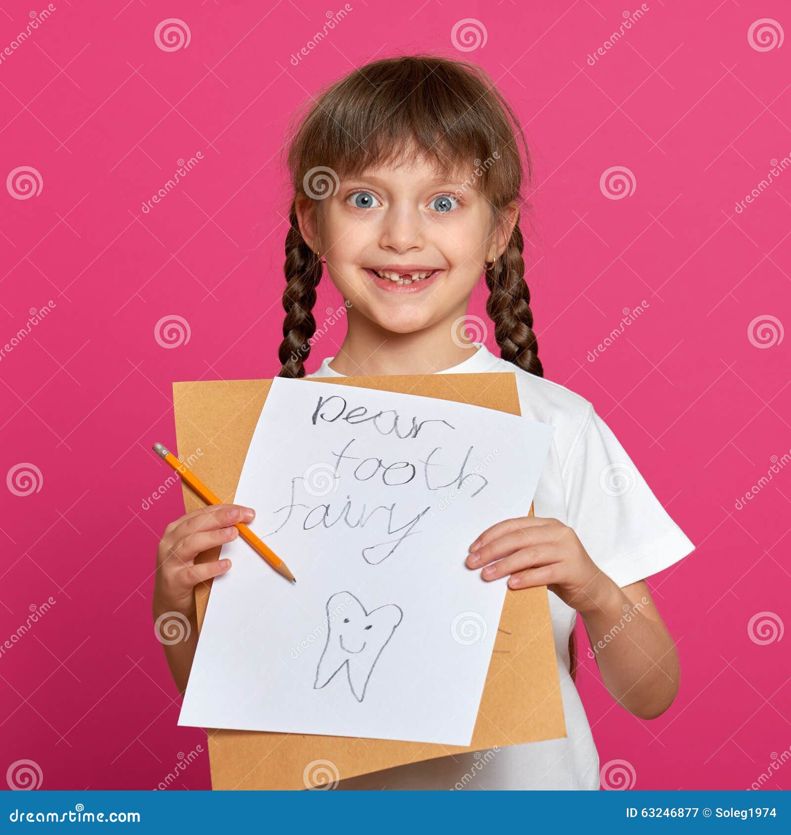 Lost Tooth Girl Portrait, Studio Shoot on Pink Background Stock Image ...