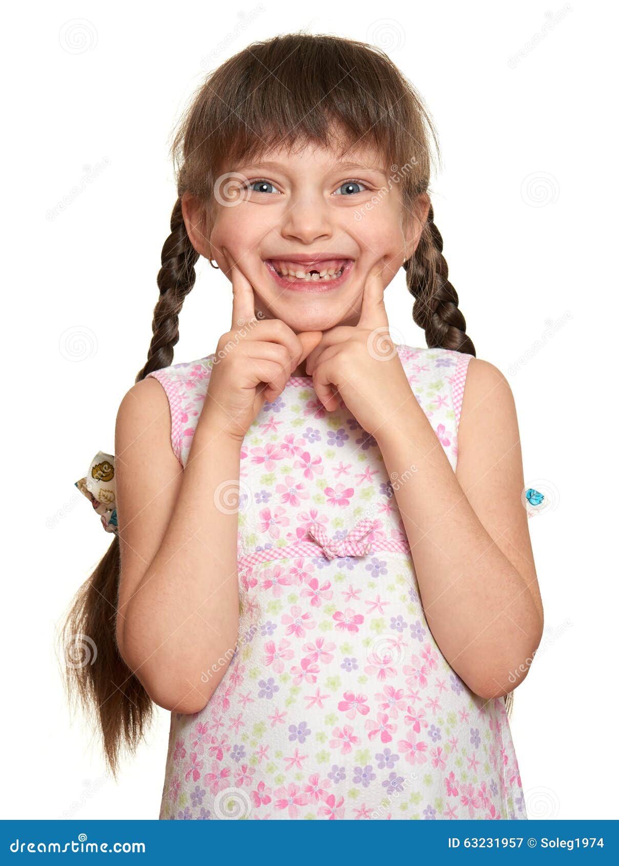 Lost Tooth Girl Portrait, Studio Shoot on White Background Stock Image ...