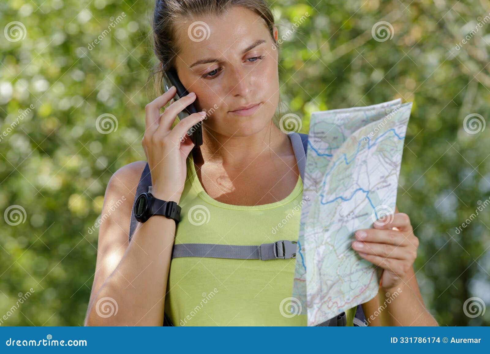 Lost Tourist Checks Map while Calling for Help Stock Photo - Image of ...