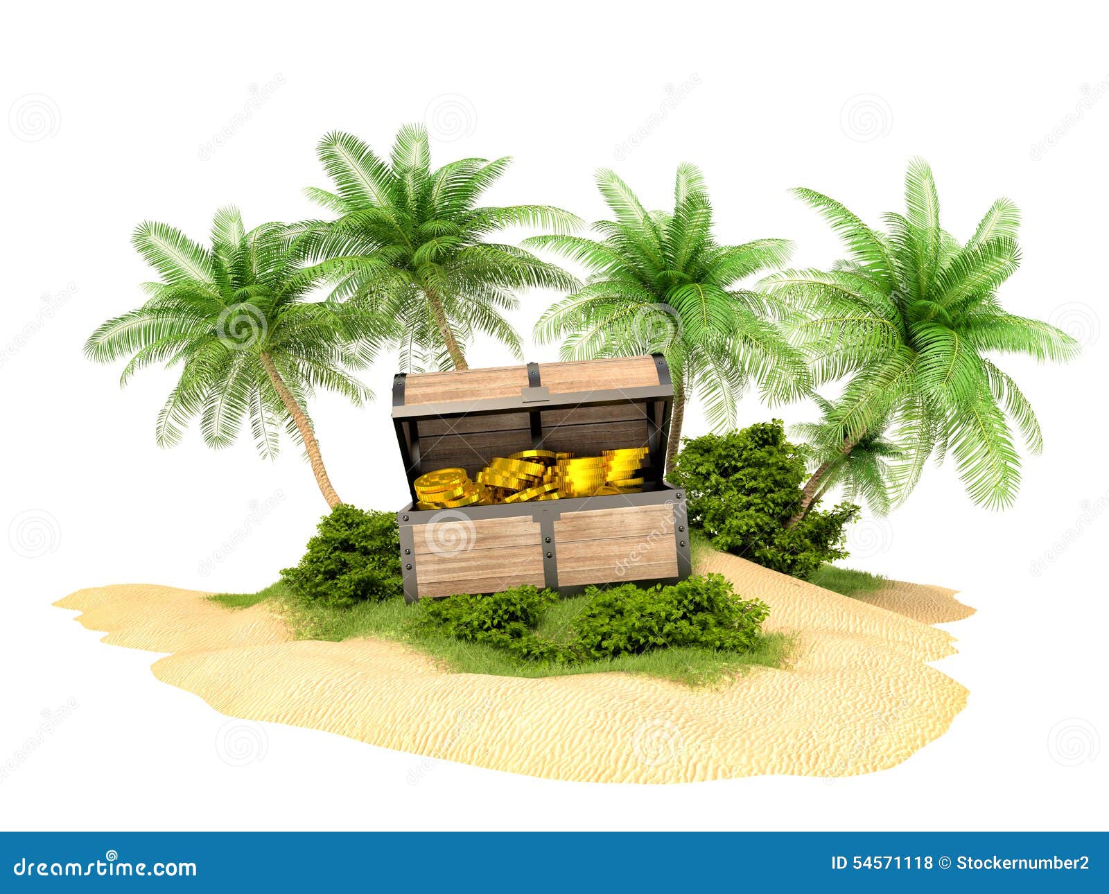 Lost Treasure Chest of Gold on the Island Stock Illustration ...