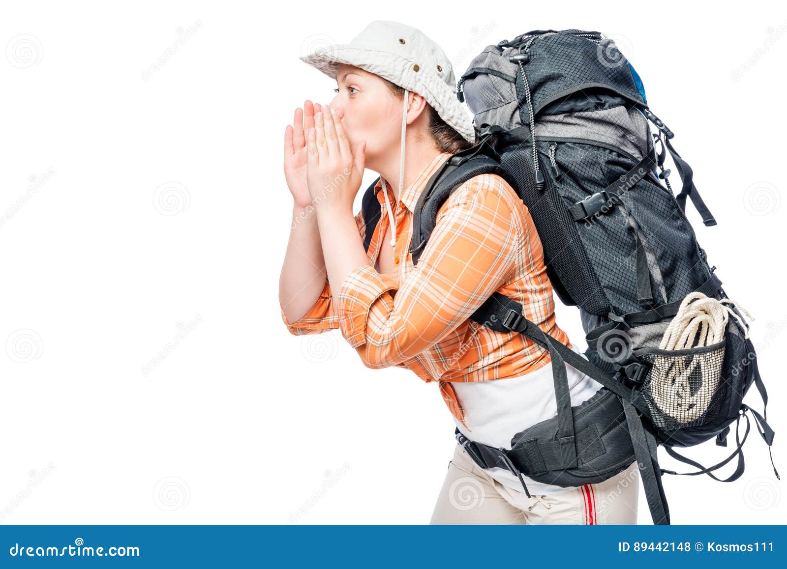 A Lost Young Tourist Calls for Help, the Space Stock Photo - Image of ...