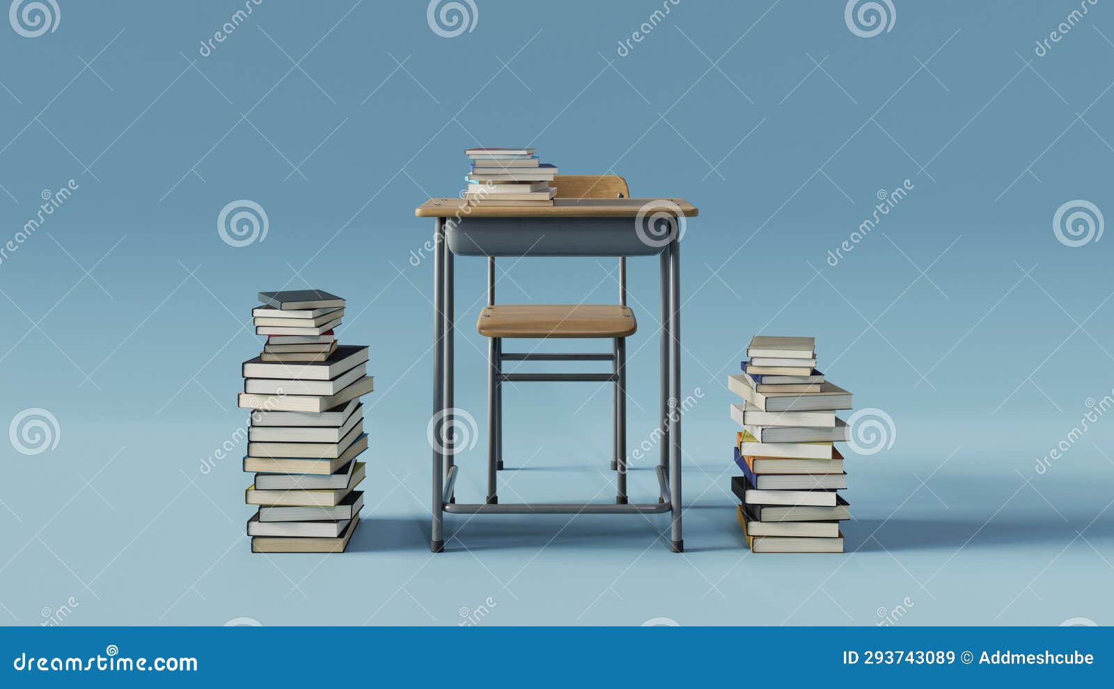 A Lot of Books are Piled Up Next To the School Desk To Study for the ...