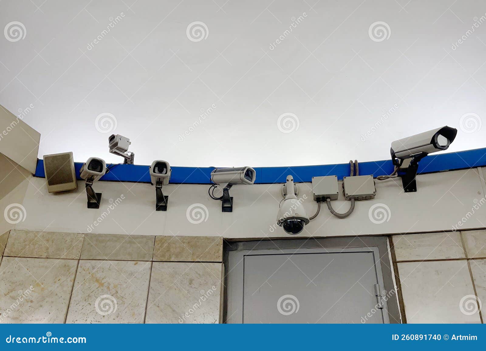A Lot of CCTV Cameras on the Subway Station. Surveillance Concept Stock ...