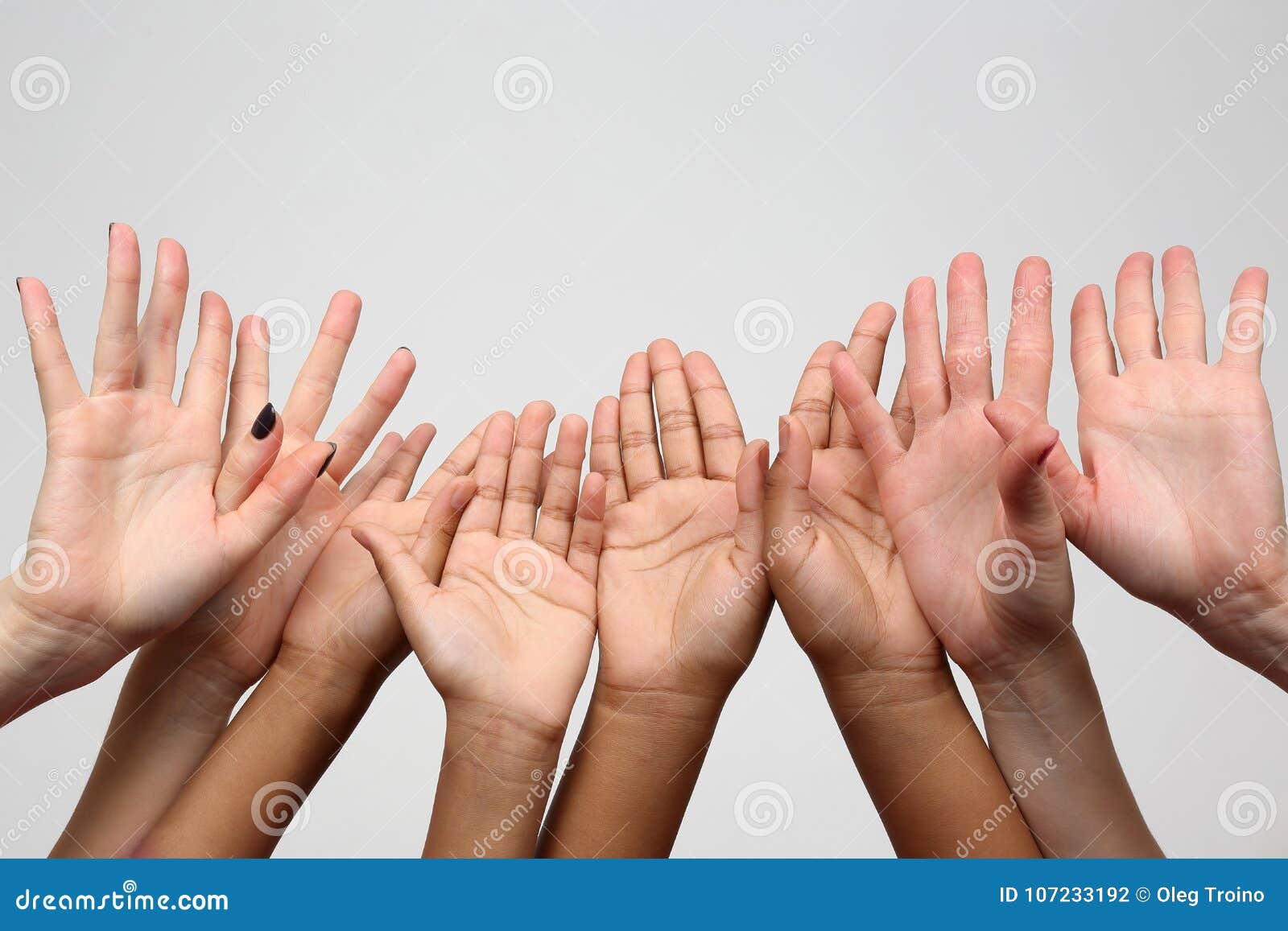 Lot of Children Raised Hands in a Row Stock Photo - Image of team ...