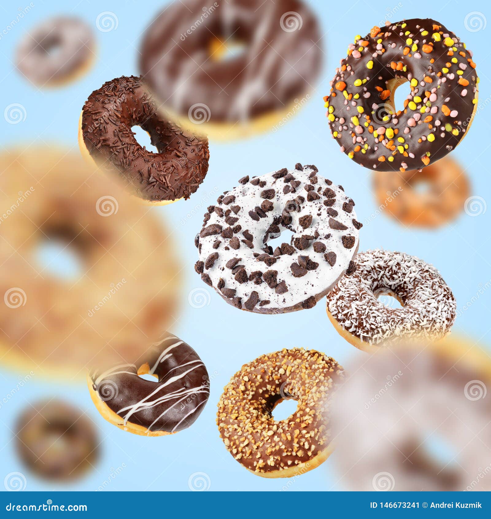 Falling Donuts. Realistic Sweet Color Glazed Baked Goods, Flying Pastry ...