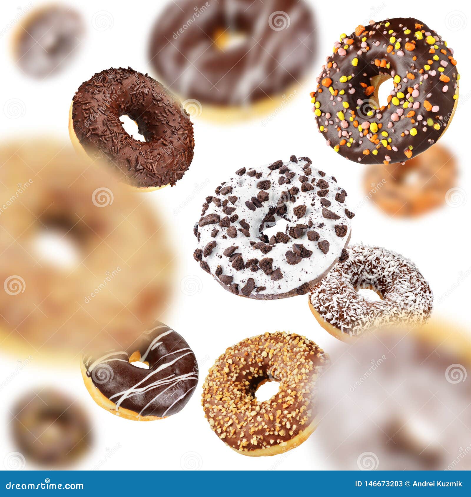Lot of Chocolate Flying of Falling Donuts Stock Illustration ...