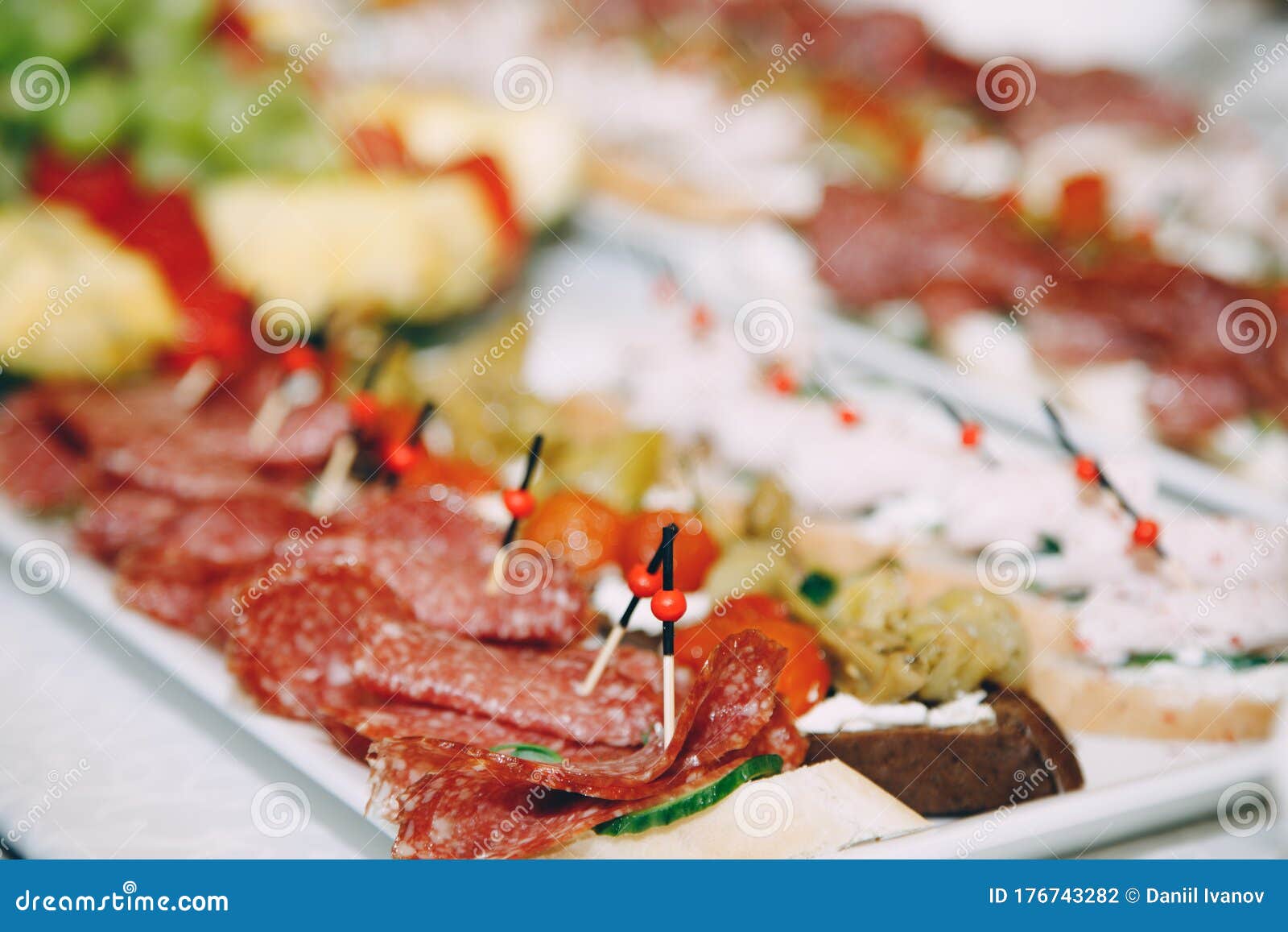 A Lot of Cold Snacks and Drinks on Buffet Table Catering Stock Photo ...