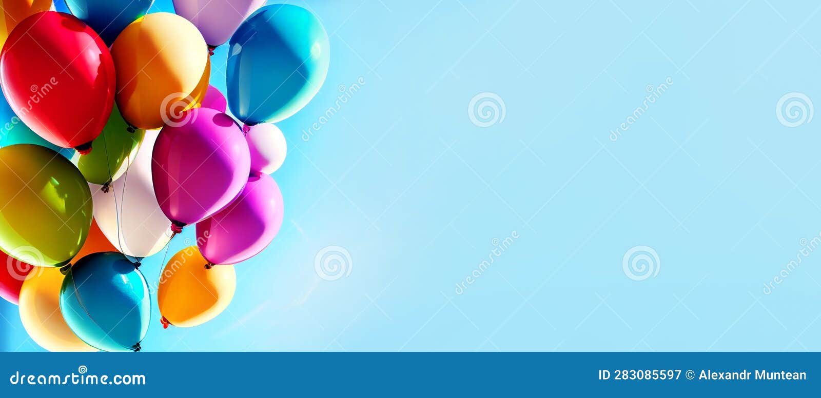 A Lot of Coloured Flying Balloons, Panoramic Layout. Stock Illustration ...