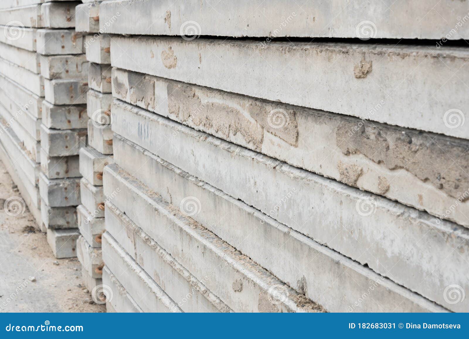 A Lot of Concrete Slabs that are Stacked in a Row. Side View ...