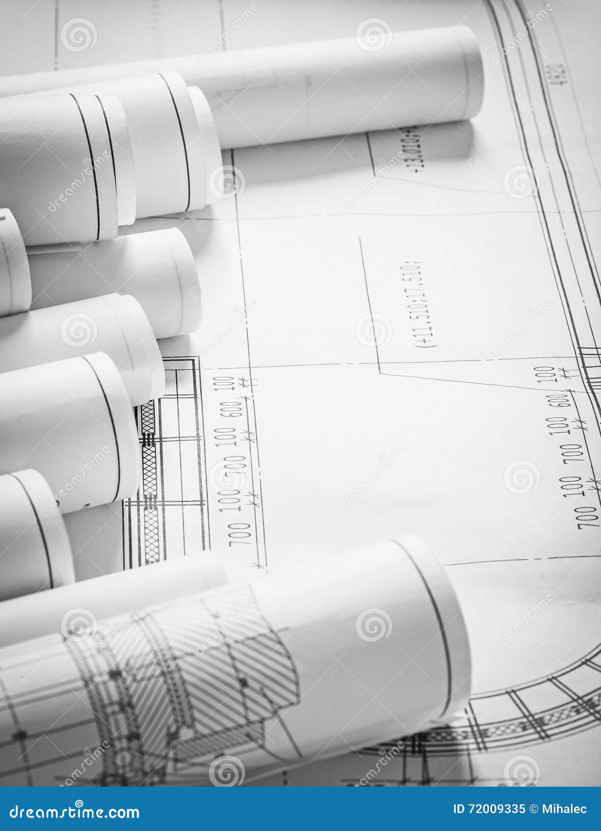 Lot of Construction Plans Architecture and Building Concept Stock Image ...