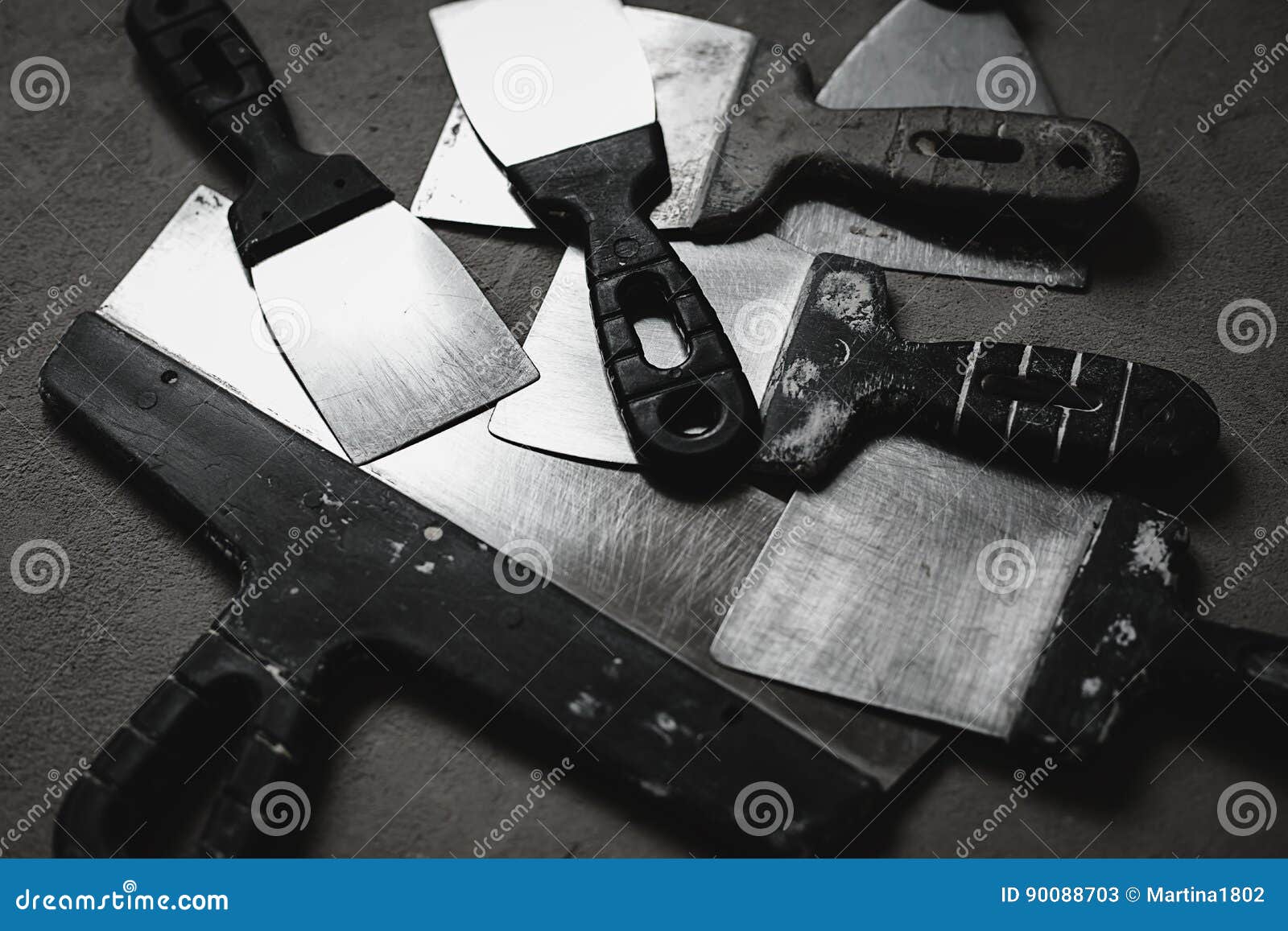 Lot of Construction Spatulas Stock Image - Image of renovation, retro ...