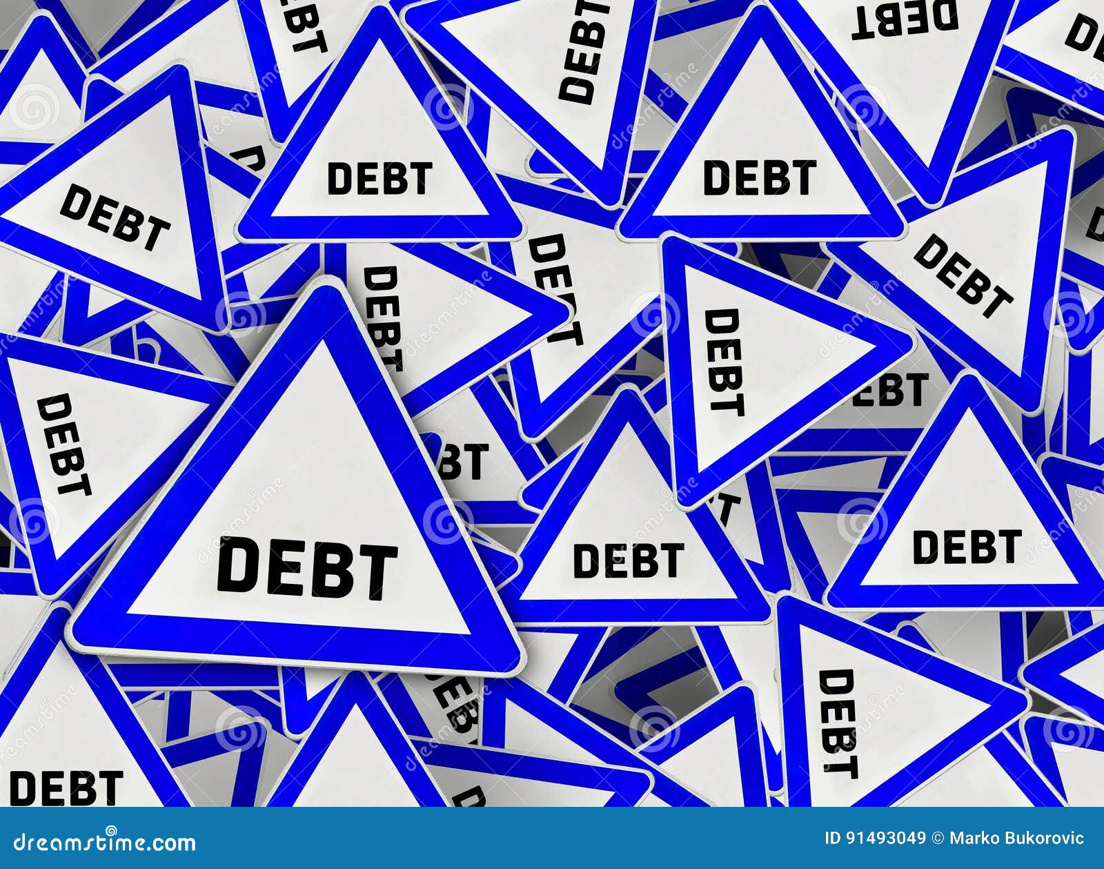 A Lot of Debt on Blue Triangle Road Sign Stock Illustration ...