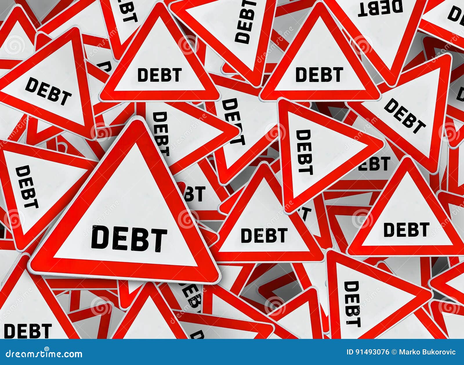 A Lot of Debt on Red Triangle Road Sign Stock Illustration ...