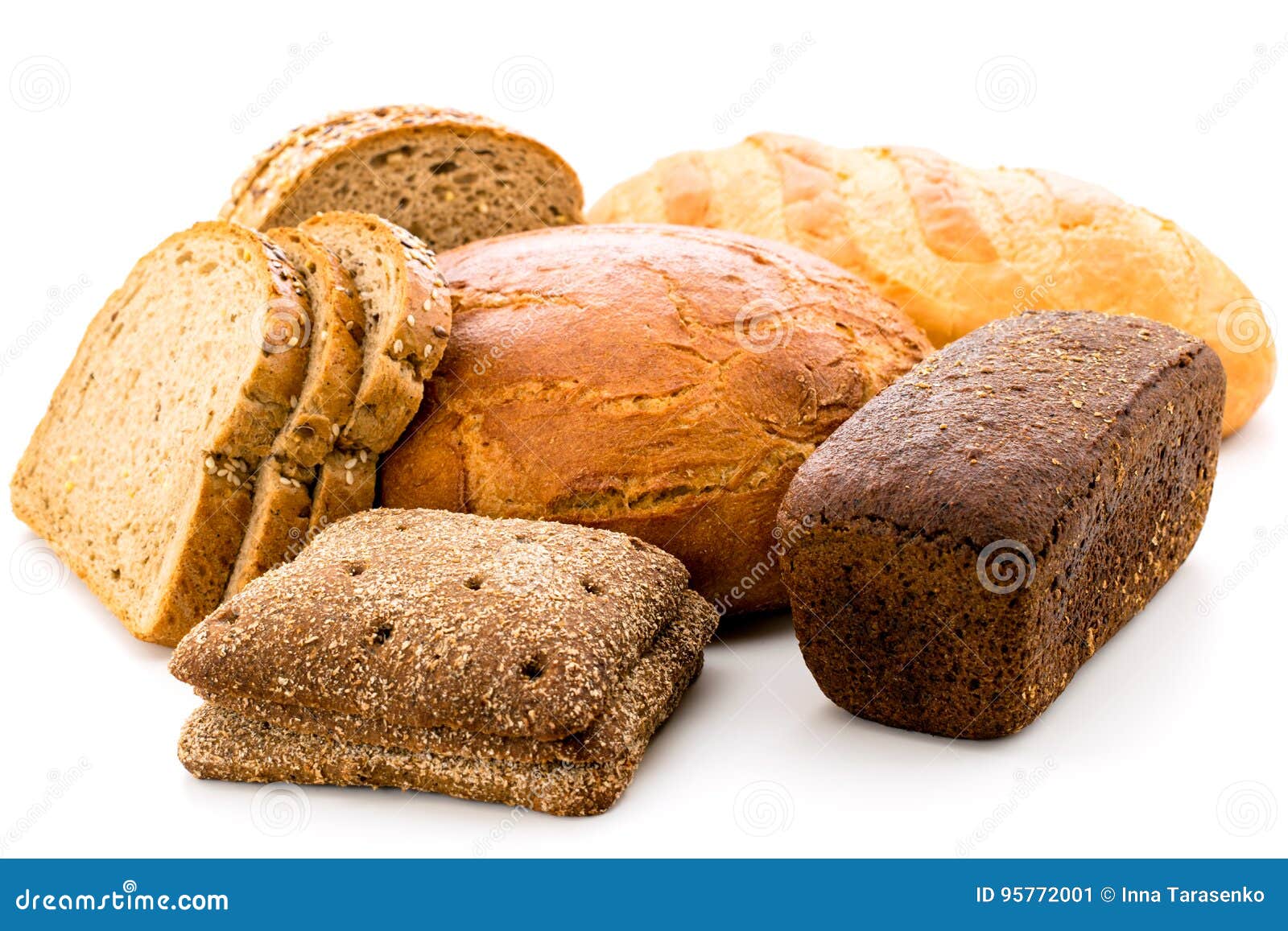 Different Bread Slices On Wooden Table, Pastries Combination, Rye Bread ...