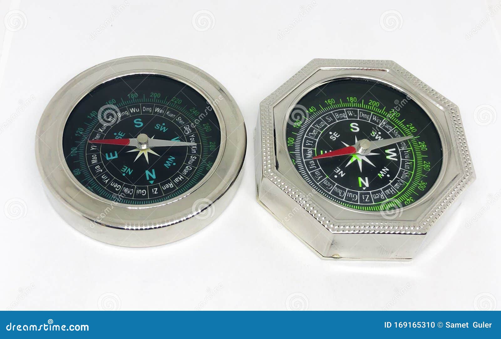 Compass Assortment and White Background Stock Photo - Image of ...