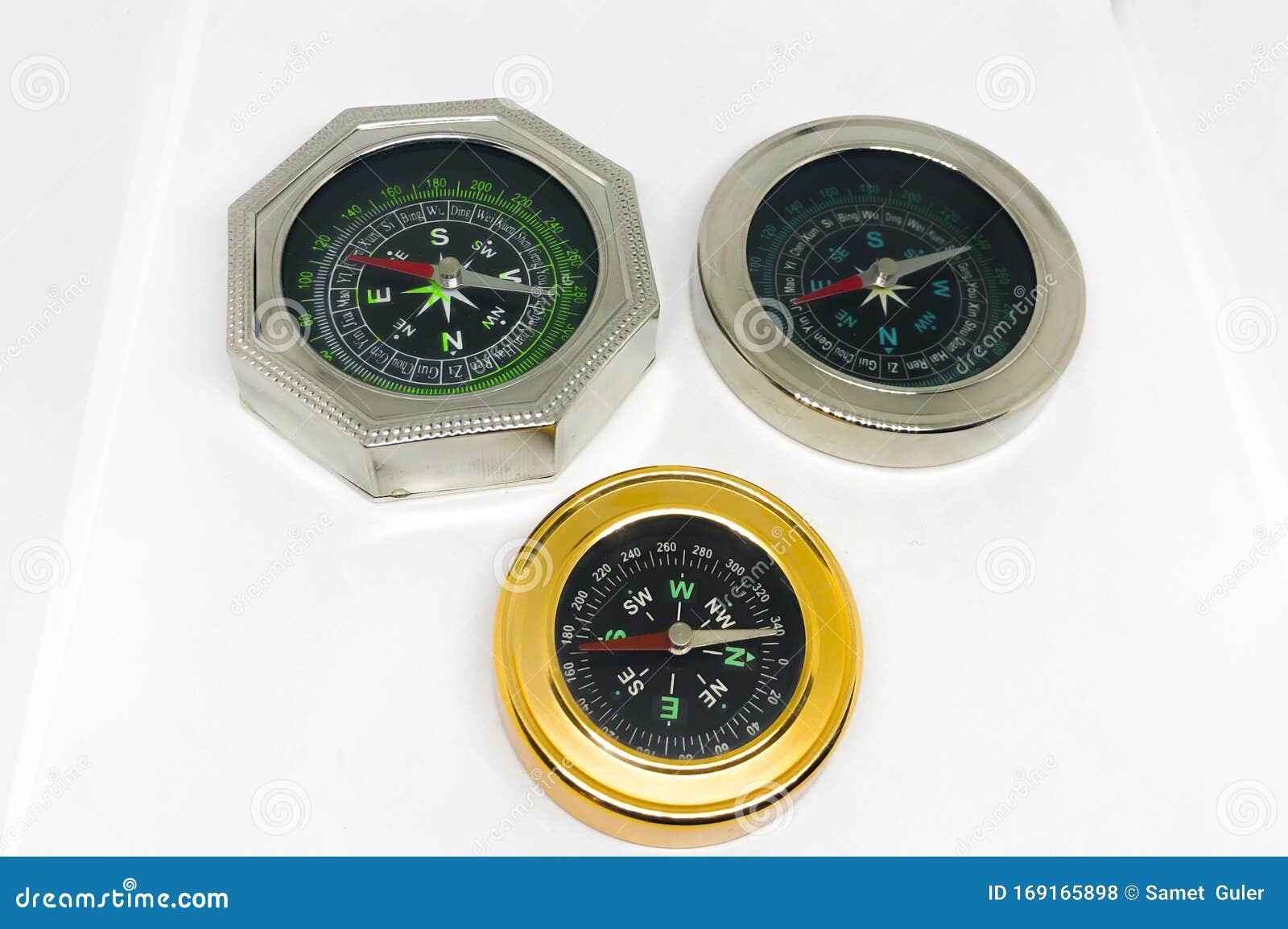 Compass Assortment and White Background Stock Photo - Image of north ...