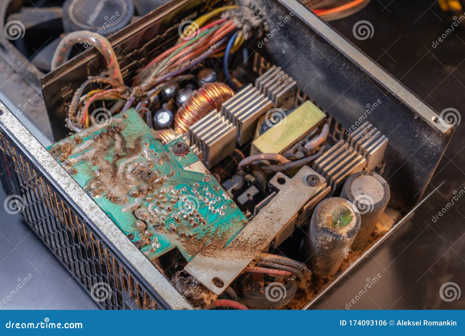 A Lot of Dust. Computer Power Supply is Damaged Stock Photo - Image of ...