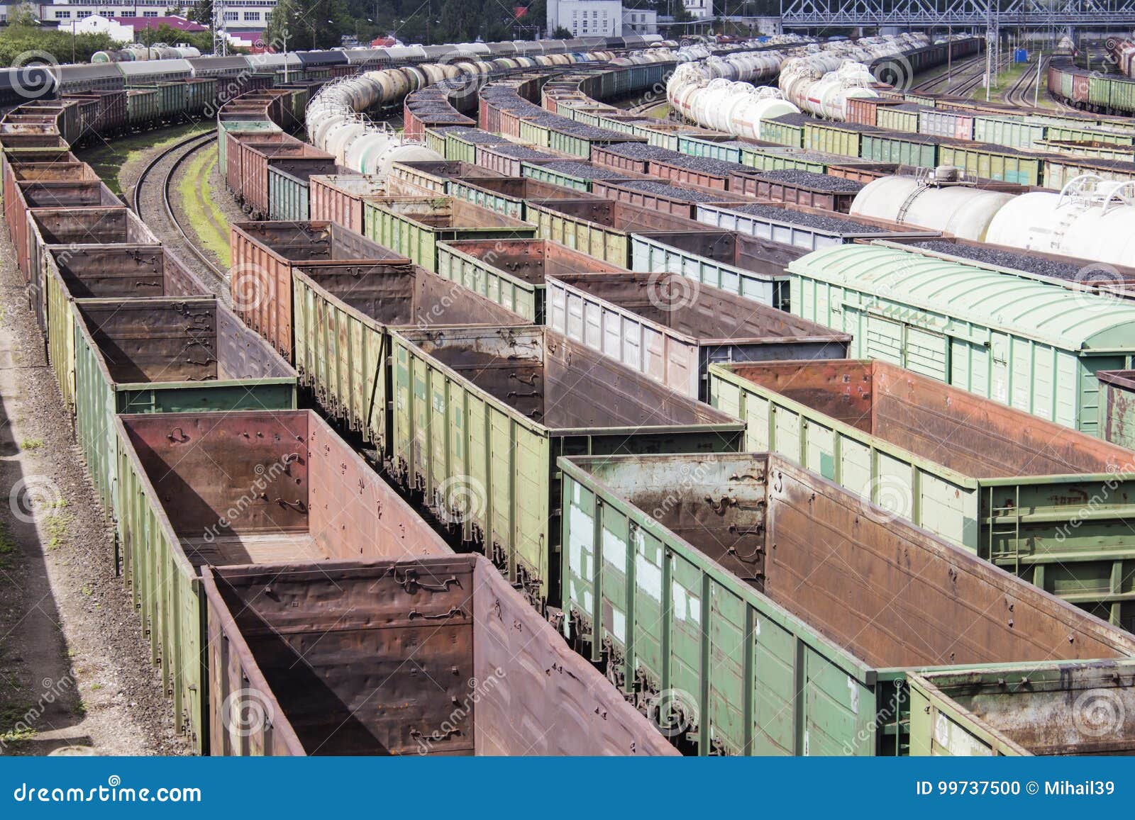 A lot of empty rail cars. stock photo. Image of freight - 99737500
