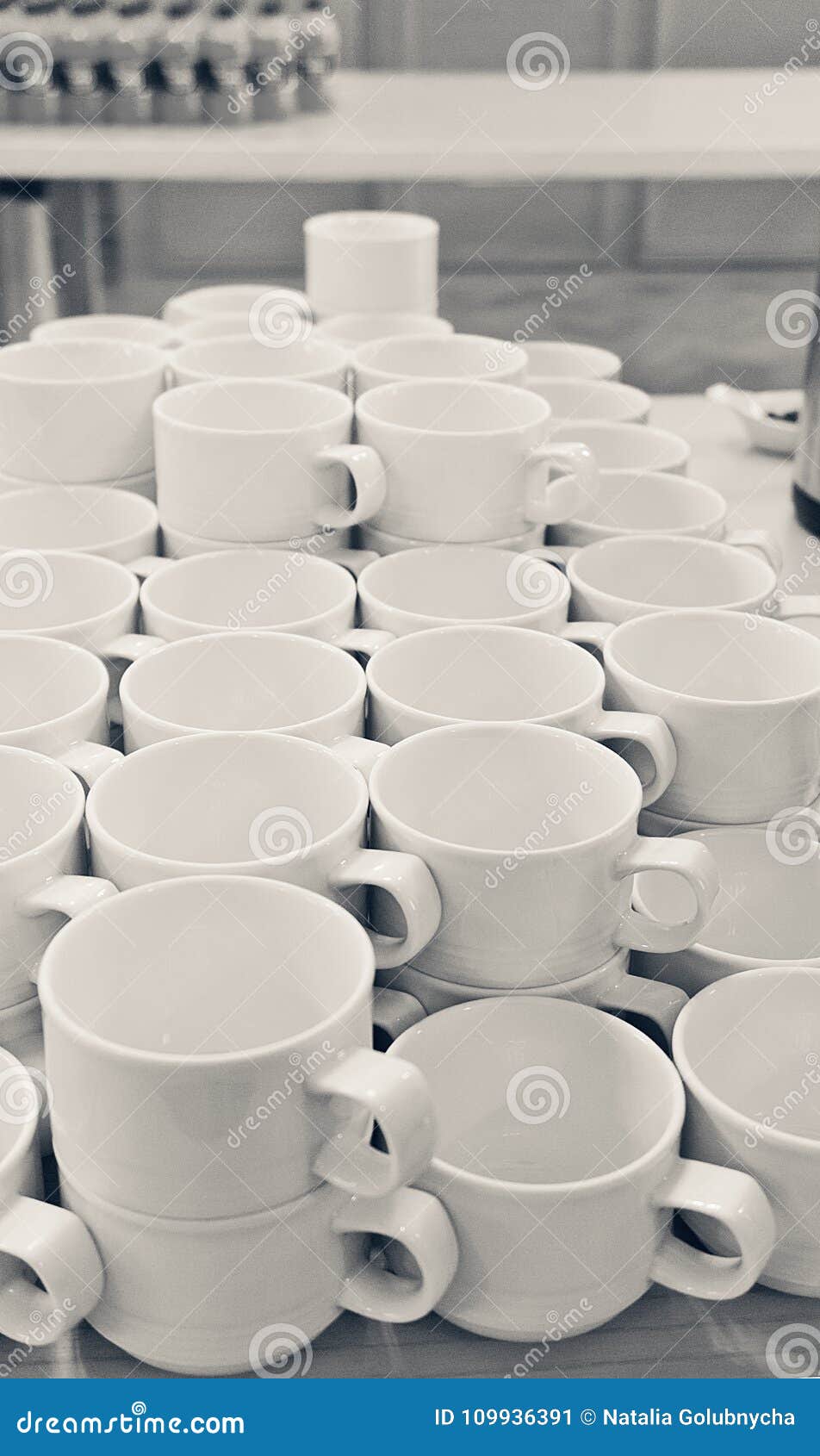 A Lot of Empty White Porcelain Cups on a Table Stock Image - Image of ...