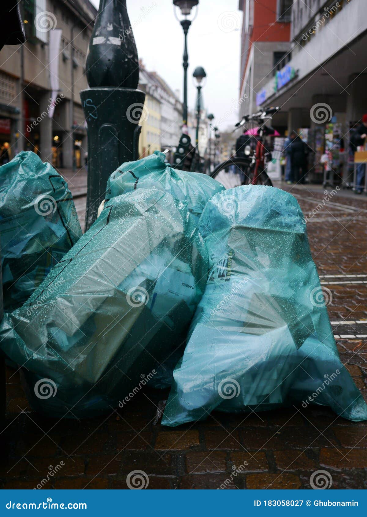 Lot of Filled Bin Liner Street Stock Image - Image of street, filled ...