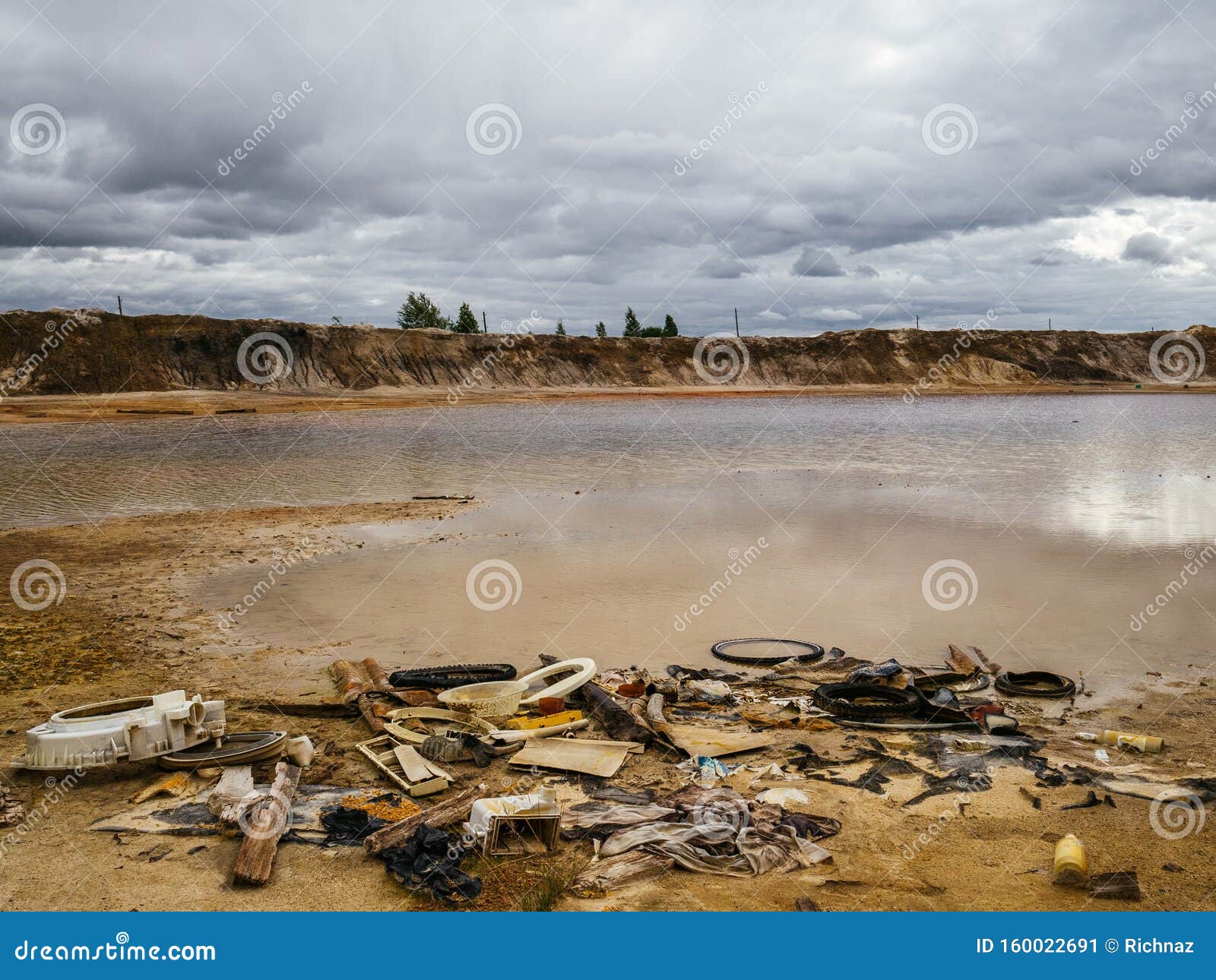 A Lot of Garbage on the Lake in the Canyon. Environmental Pollution ...
