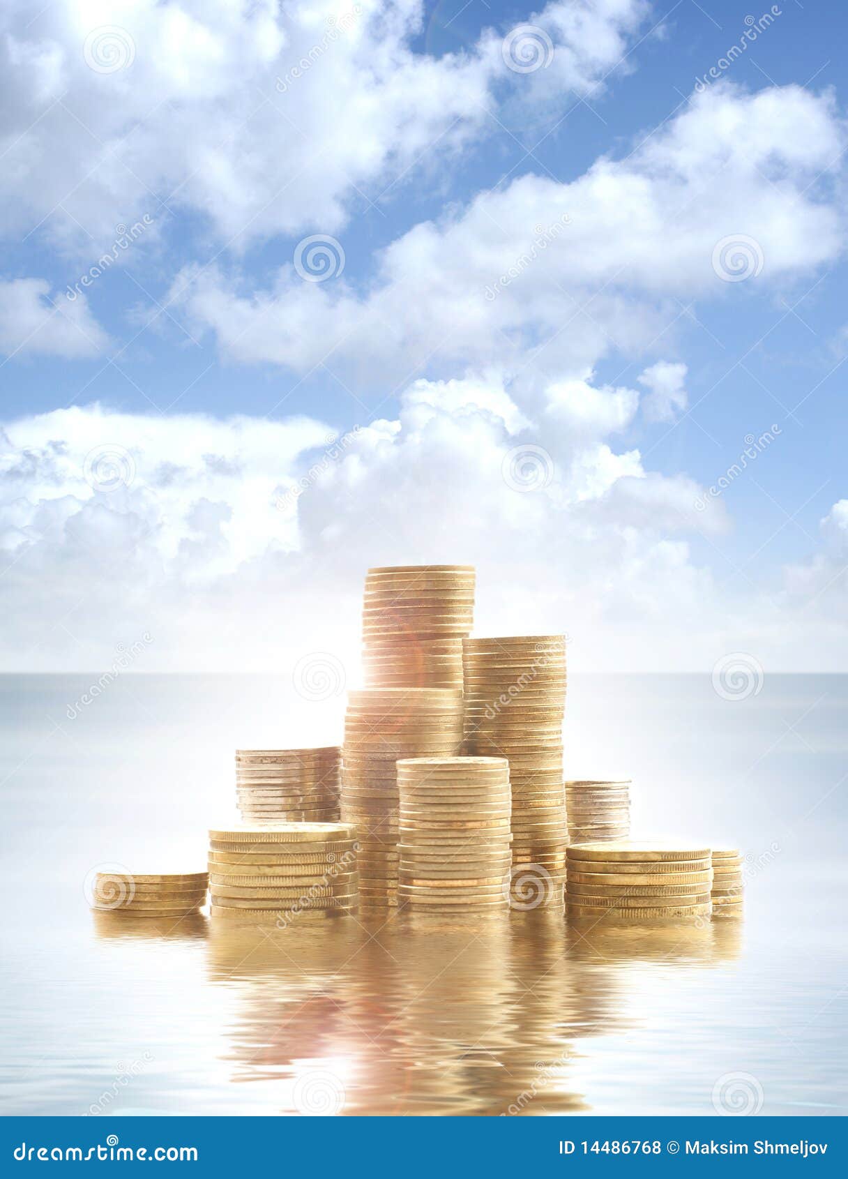 A Lot of Gold Coins Standing in the Water Stock Photo - Image of fund ...