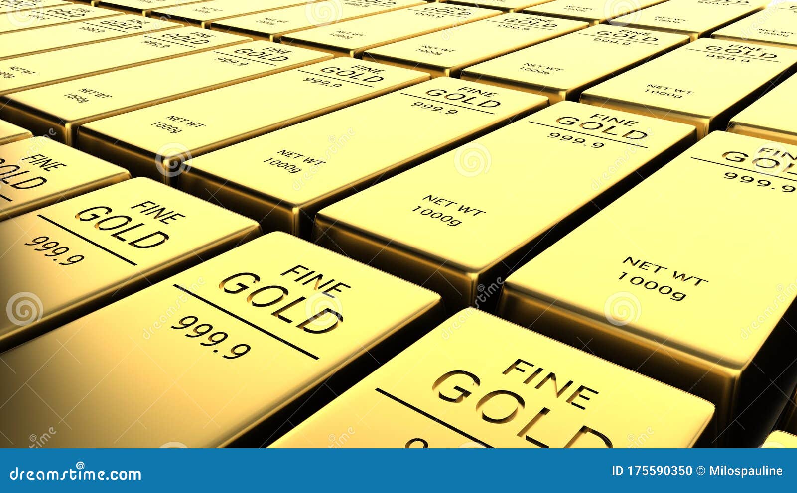A Lot of Gold Ingots. 3D-rendering. Stock Illustration - Illustration ...