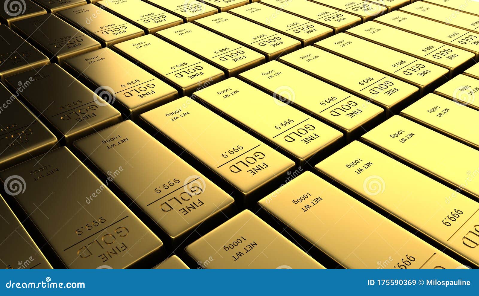 A Lot of Gold Ingots. 3D-rendering. Stock Illustration - Illustration ...