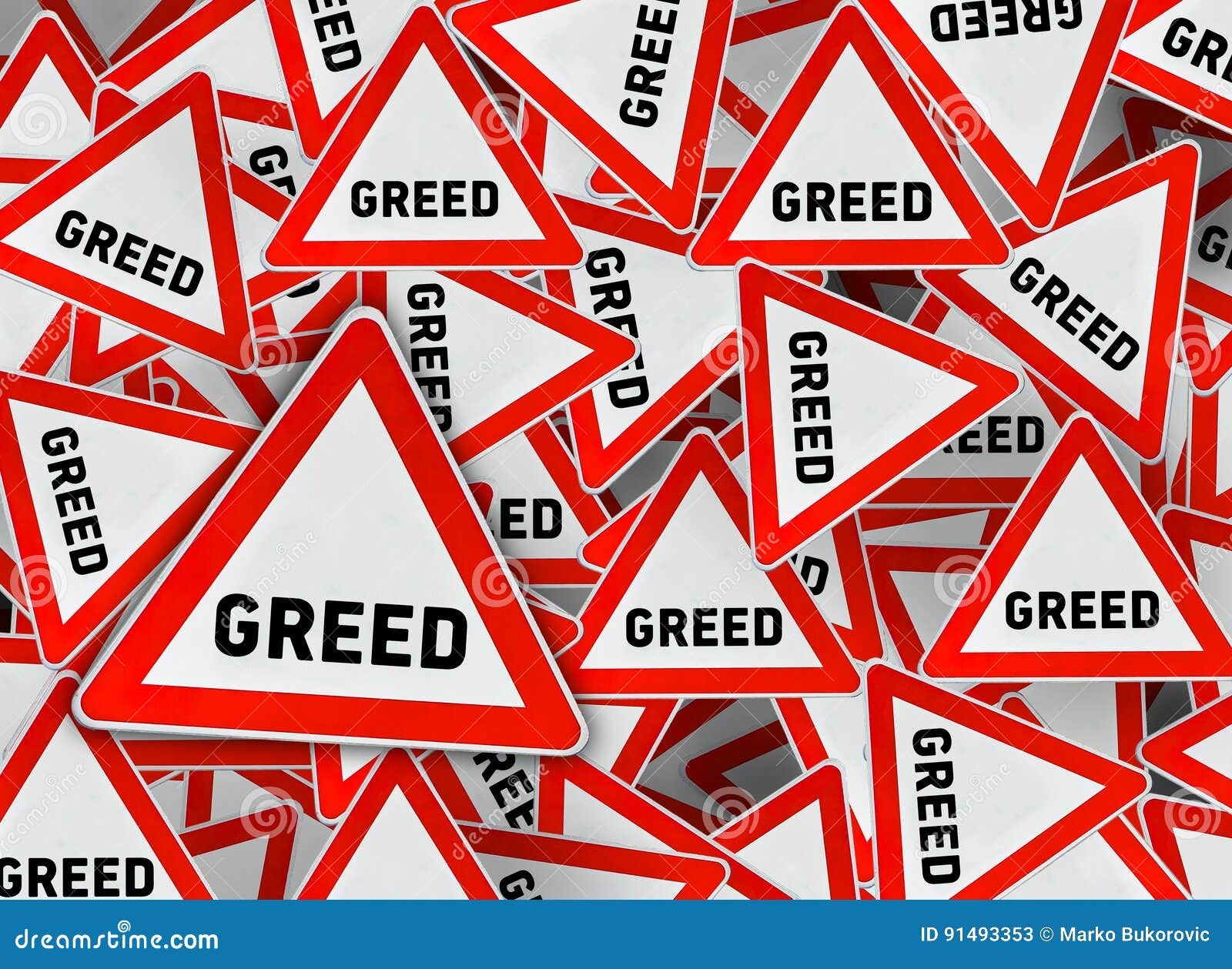 A Lot of Greed Triangle Road Sign Stock Illustration - Illustration of ...