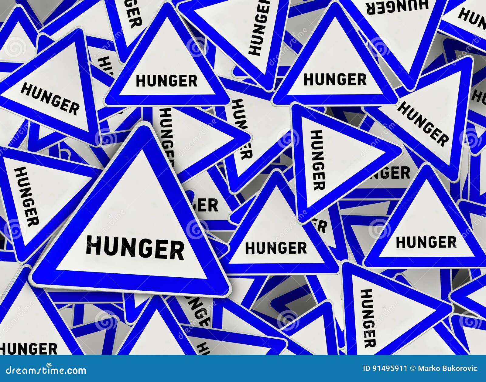 A Lot of Hunger Triangle Road Sign Stock Illustration - Illustration of ...