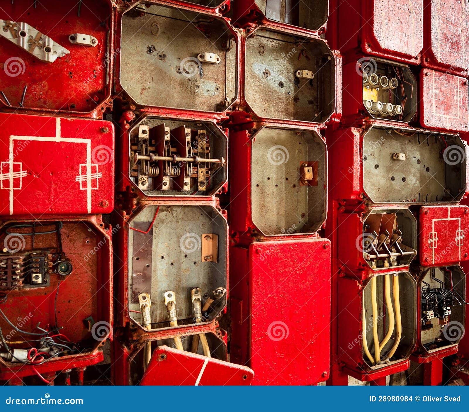 Lot of Junction Boxes on the Wall Stock Photo - Image of switch, rust ...