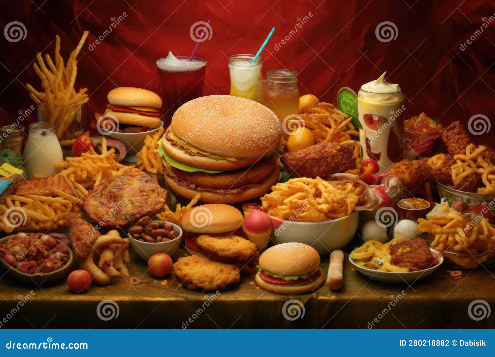 A Lot of Junk Food on Table. Unhealthy Nutrition. Generative AI Stock ...