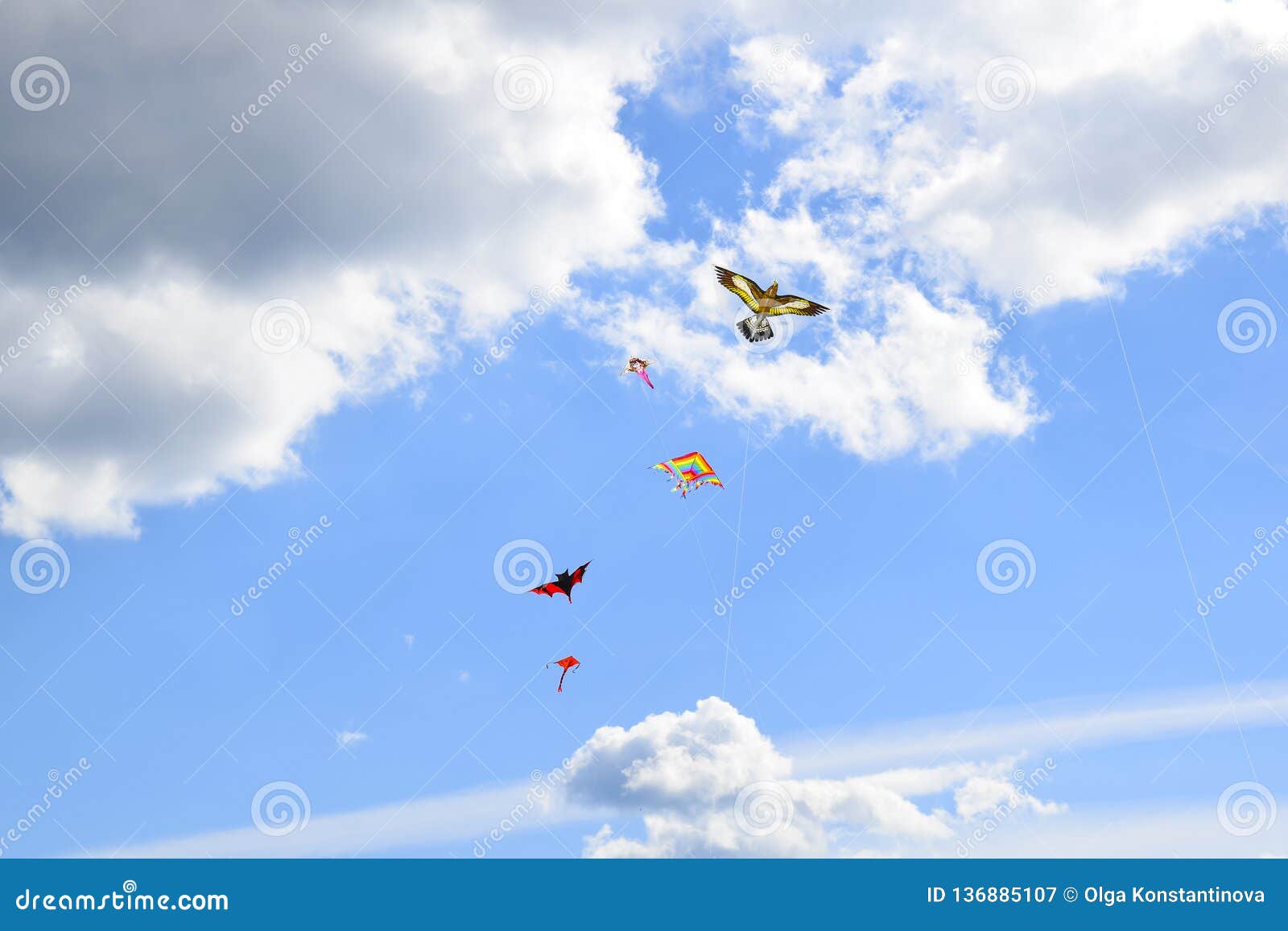 Lot of Multi-colored Kites in the Sky Vertical Background Stock Image ...