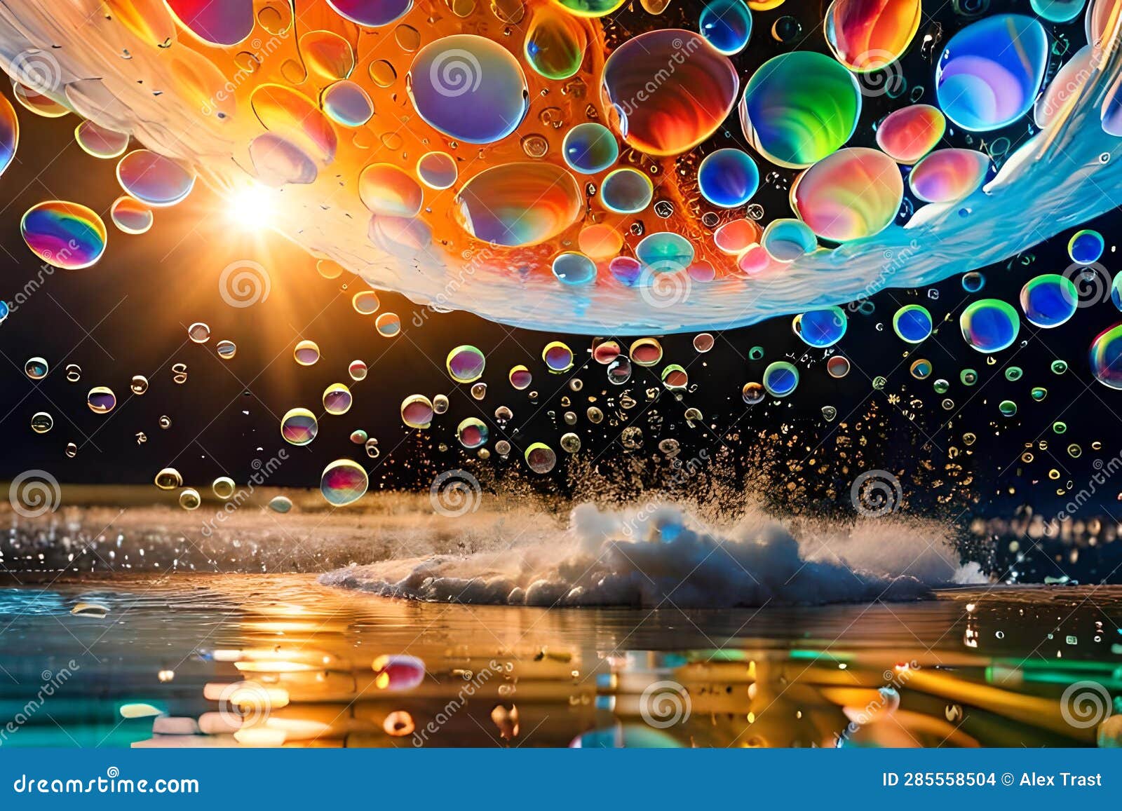 A Lot of Multi-colored Soap Bubbles from the Explosion. Stock ...