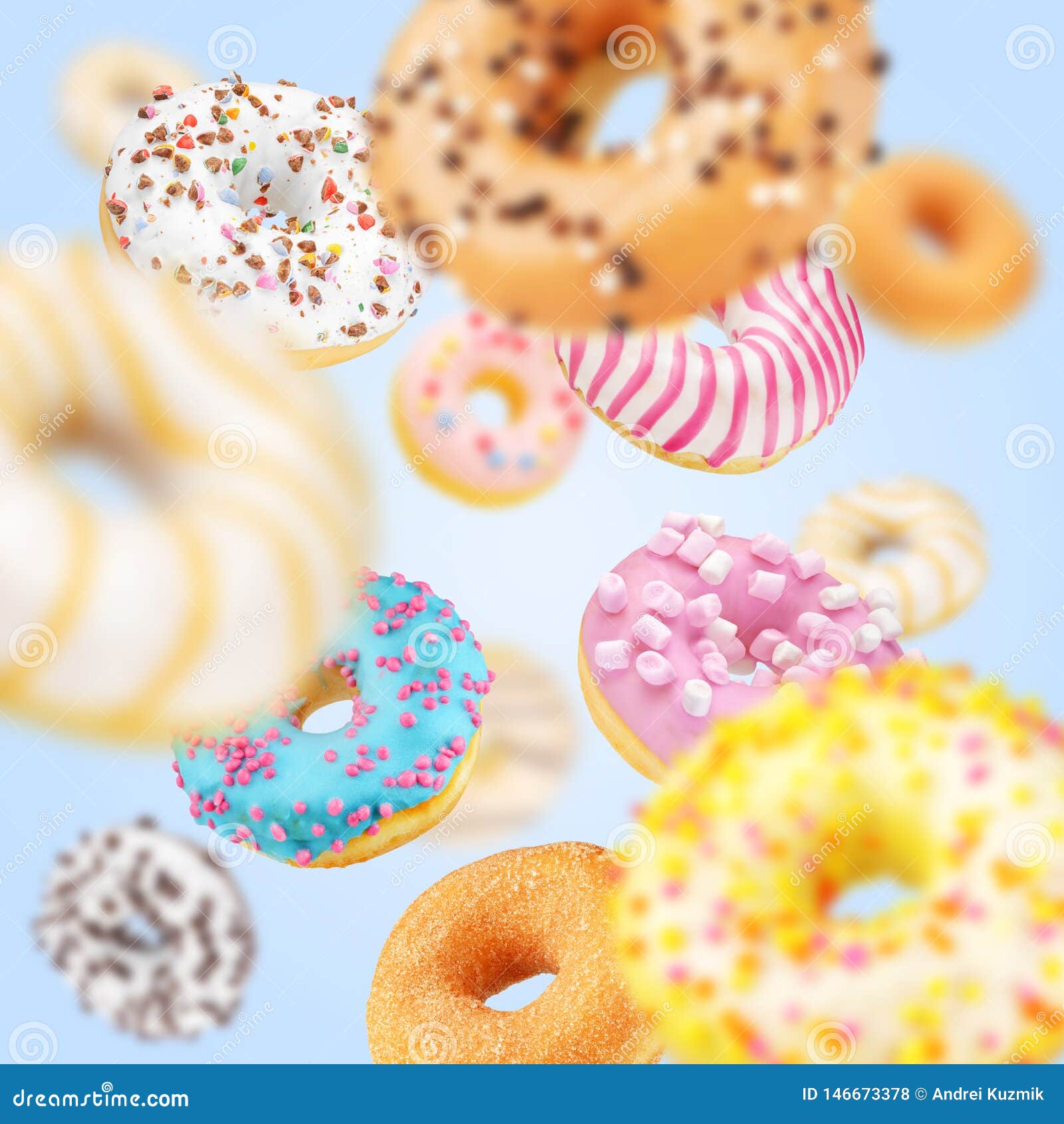 Falling Donuts. Realistic Sweet Color Glazed Baked Goods, Flying Pastry ...