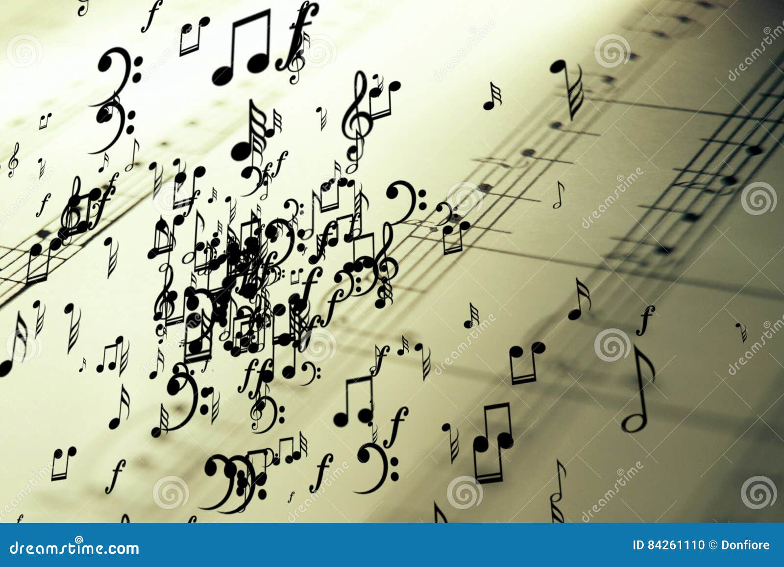 Notes Stave And Honey Sunburst Vintage Electric Guitar At The Bottom Of ...