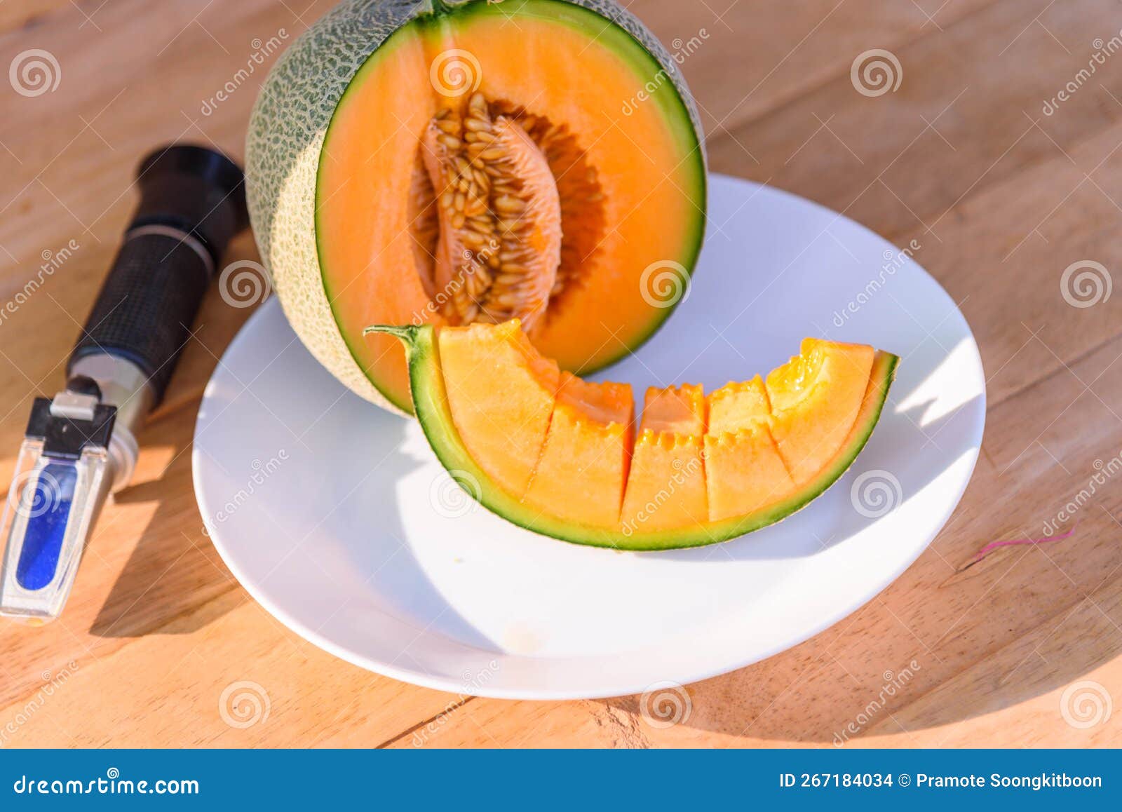 Piece of Fresh Orange Melon on the Plate Stock Photo - Image of pieces ...