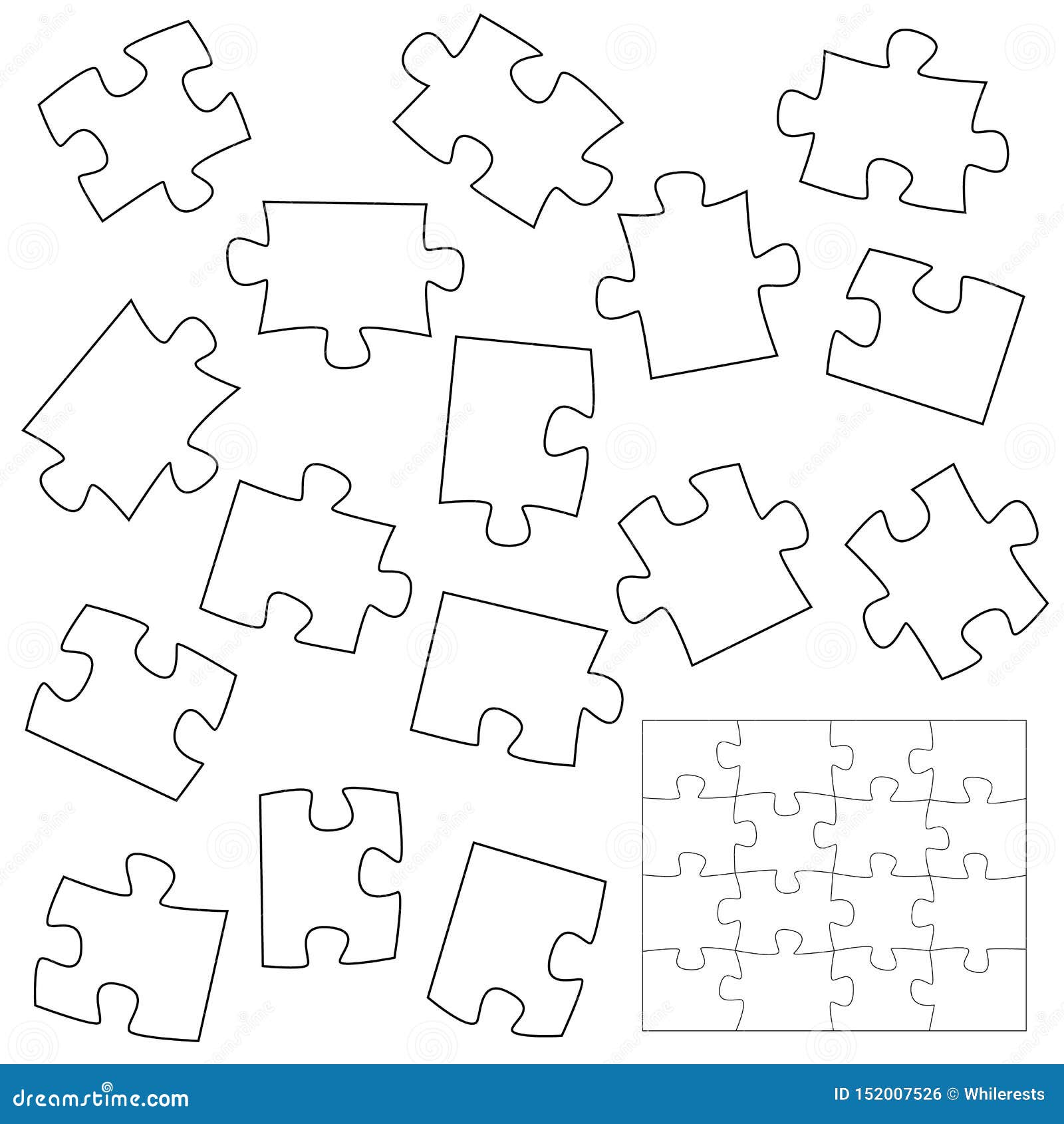 A Lot of Piece Puzzle Elements Template in Flat Style. Brainstorming To ...