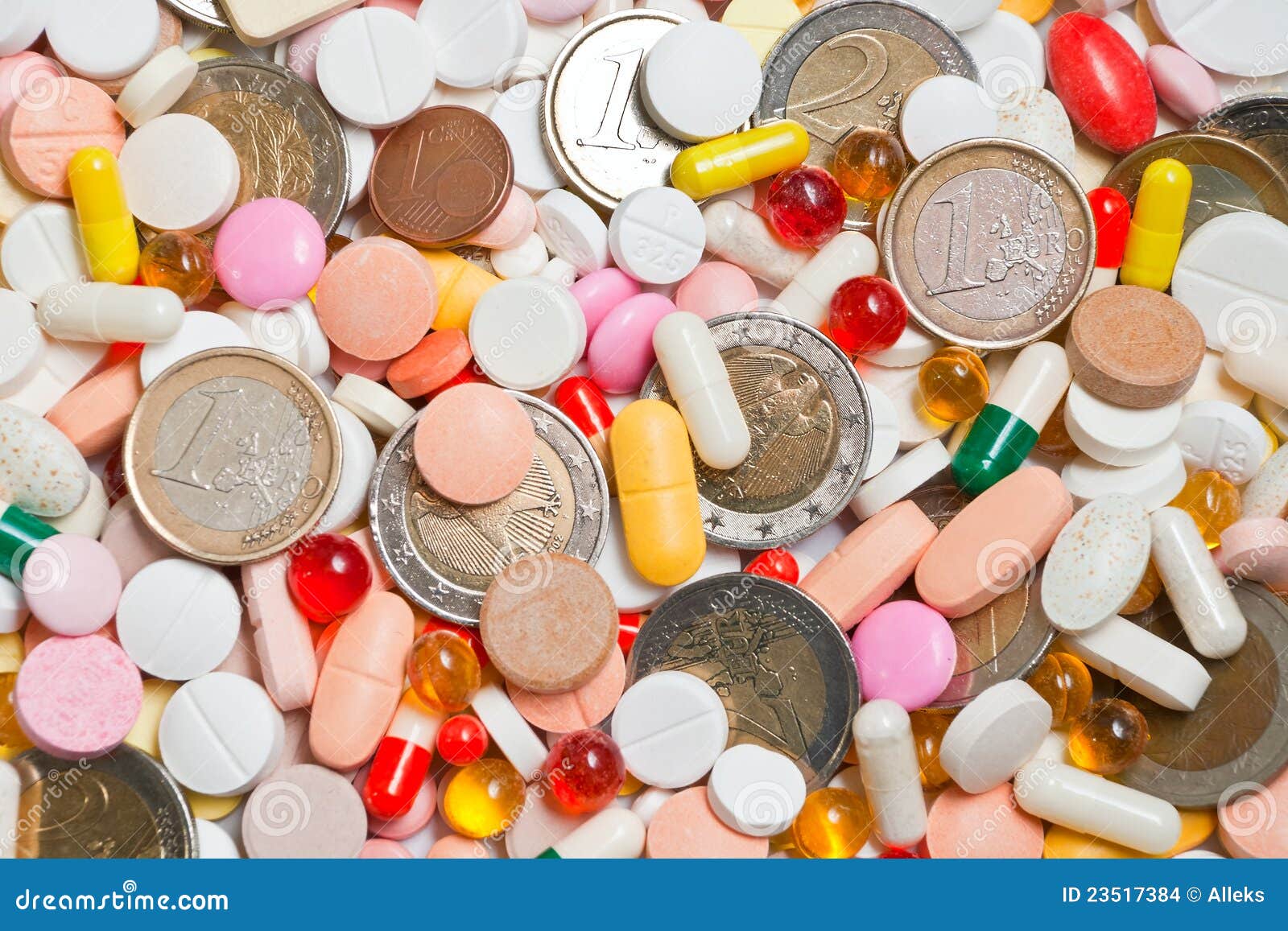 Lot of Pills with Coins among Them Stock Photo - Image of cure, capsule ...