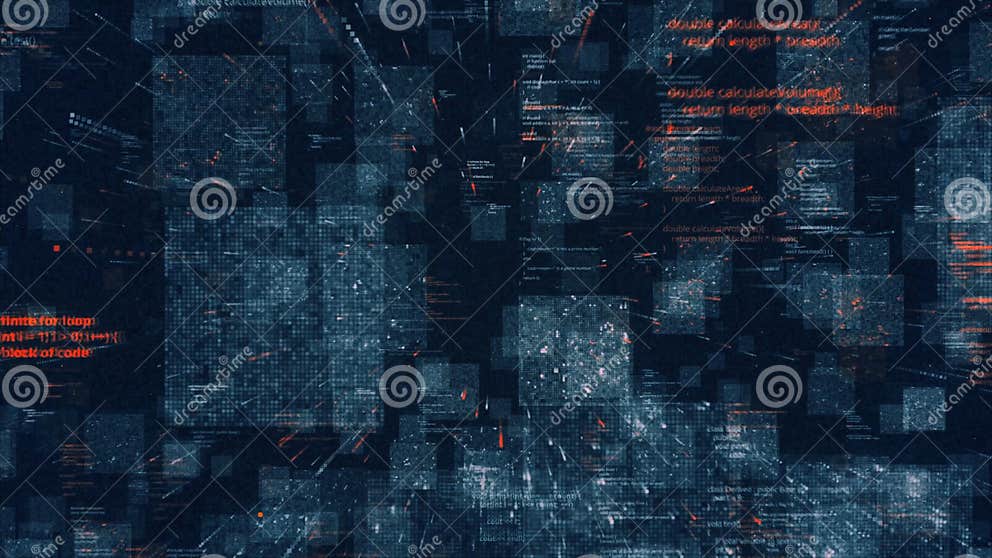 Lot of Program Codes in Cyberspace. Animation. Immersion in Programming and Source Keys for Data ...