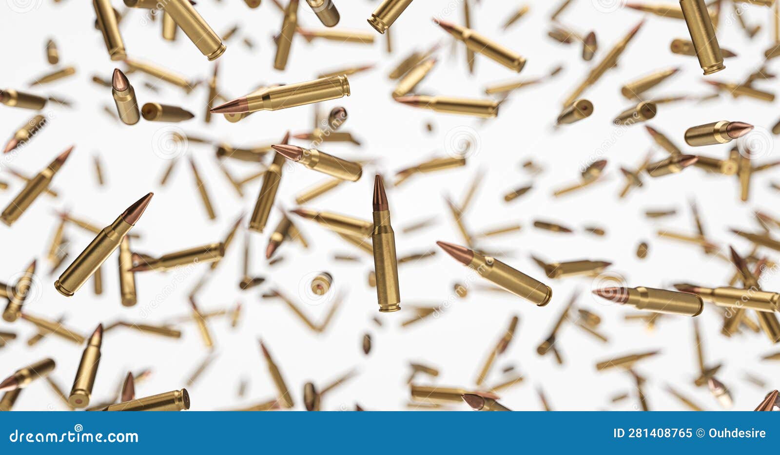 A Lot of Rifle Bullets Floating at Zero Gravity Over White Background ...