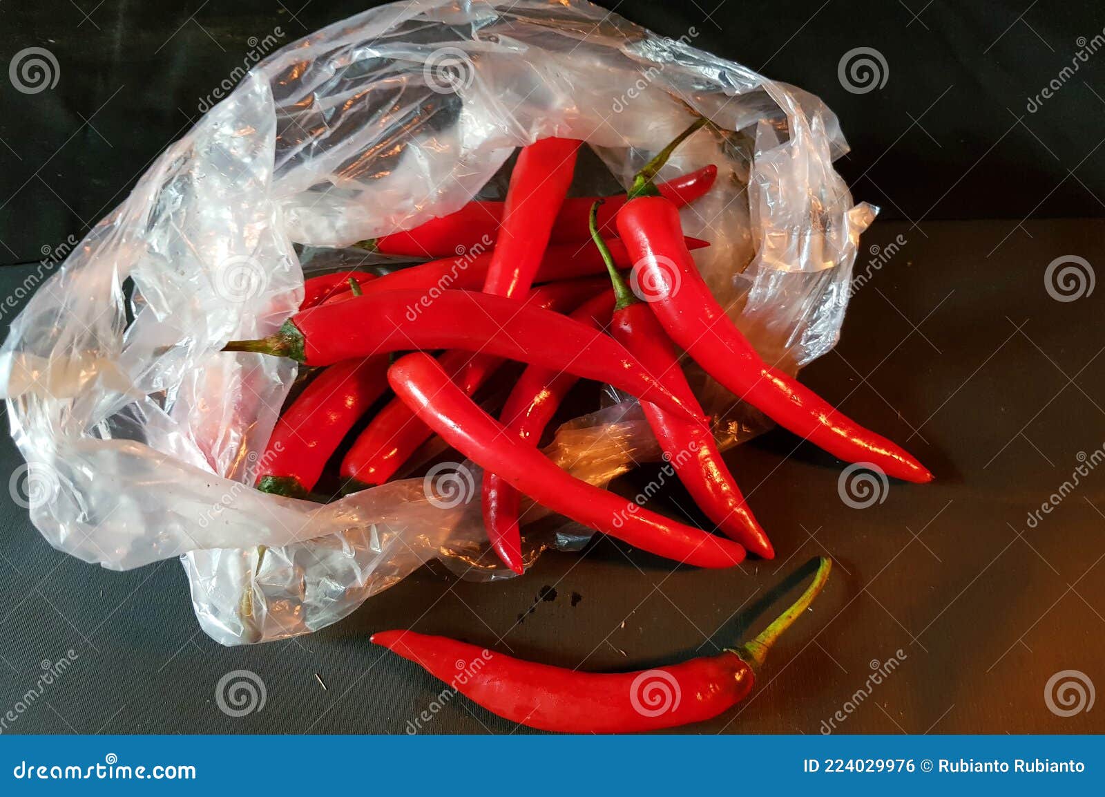 Fresh of Red Hot Chillies in Plastic Bag Stock Photo - Image of ...